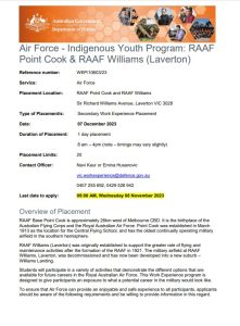 “Air Force – Indigenous Youth Program: RAAF Point Cook & RAAF Williams ...